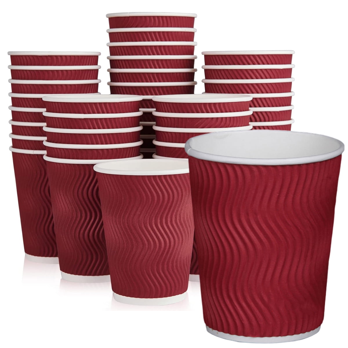 Coffee Cups 12 oz - 50 Pack, Disposable Cups, Corrugated Paper Cups 12 ...