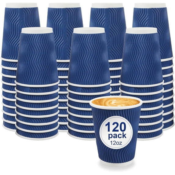 Coffee Cups, 120 Pack 12 oz Disposable Insulated Paper Cups, Corrugated ...
