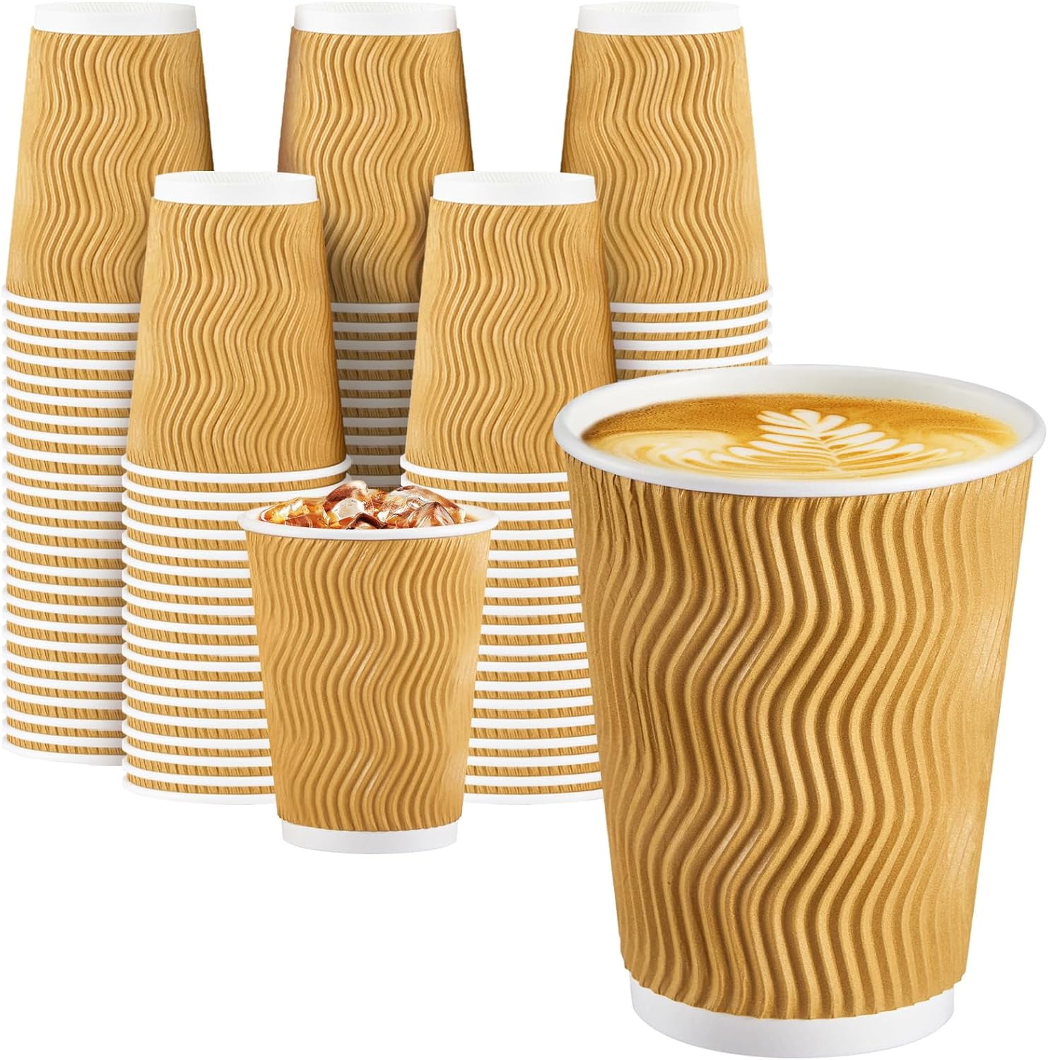 Coffee Cups 12oz 50 Pack, Insulated Corrugated Wallpaper Cups 12oz ...