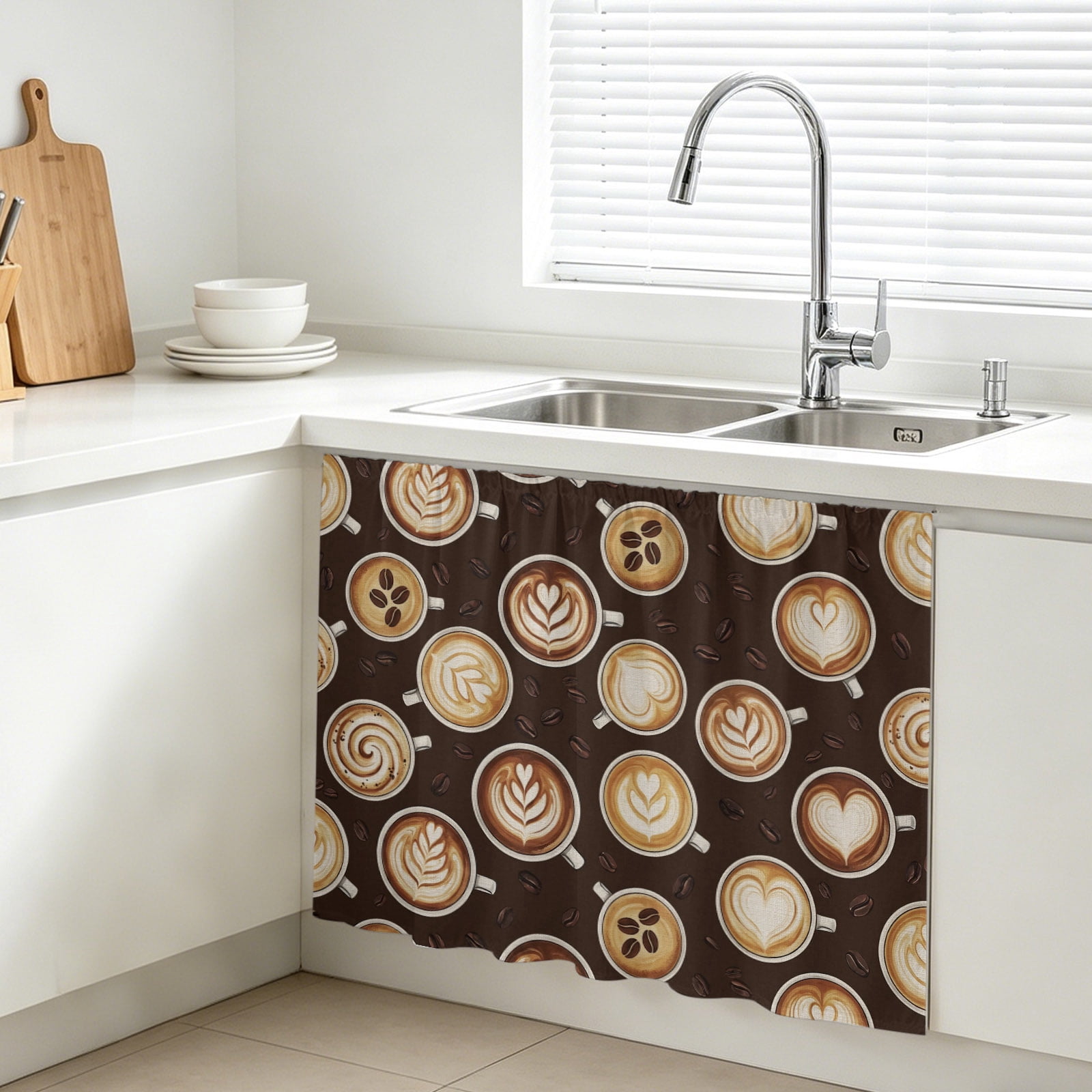 Coffee Cups Cabinet Curtains for Kitchen 10"W x 11"L, Country Coffee ...