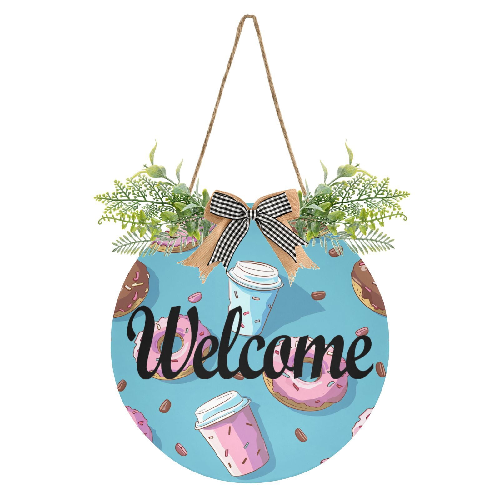 Coffee Cups Donuts Welcome Sign for Front Door Wreath Door Sign for ...