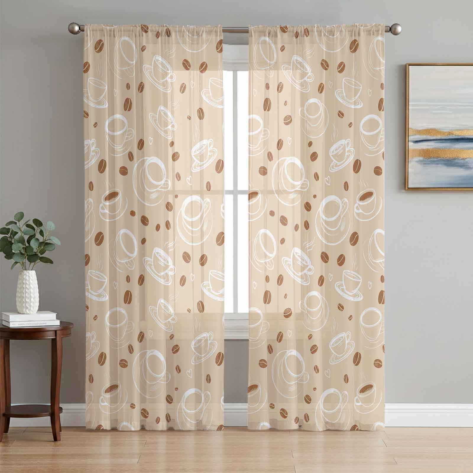 Coffee Cups Sheer Curtains 84 Inch Length 2 Panels Set, Vintage Country ...