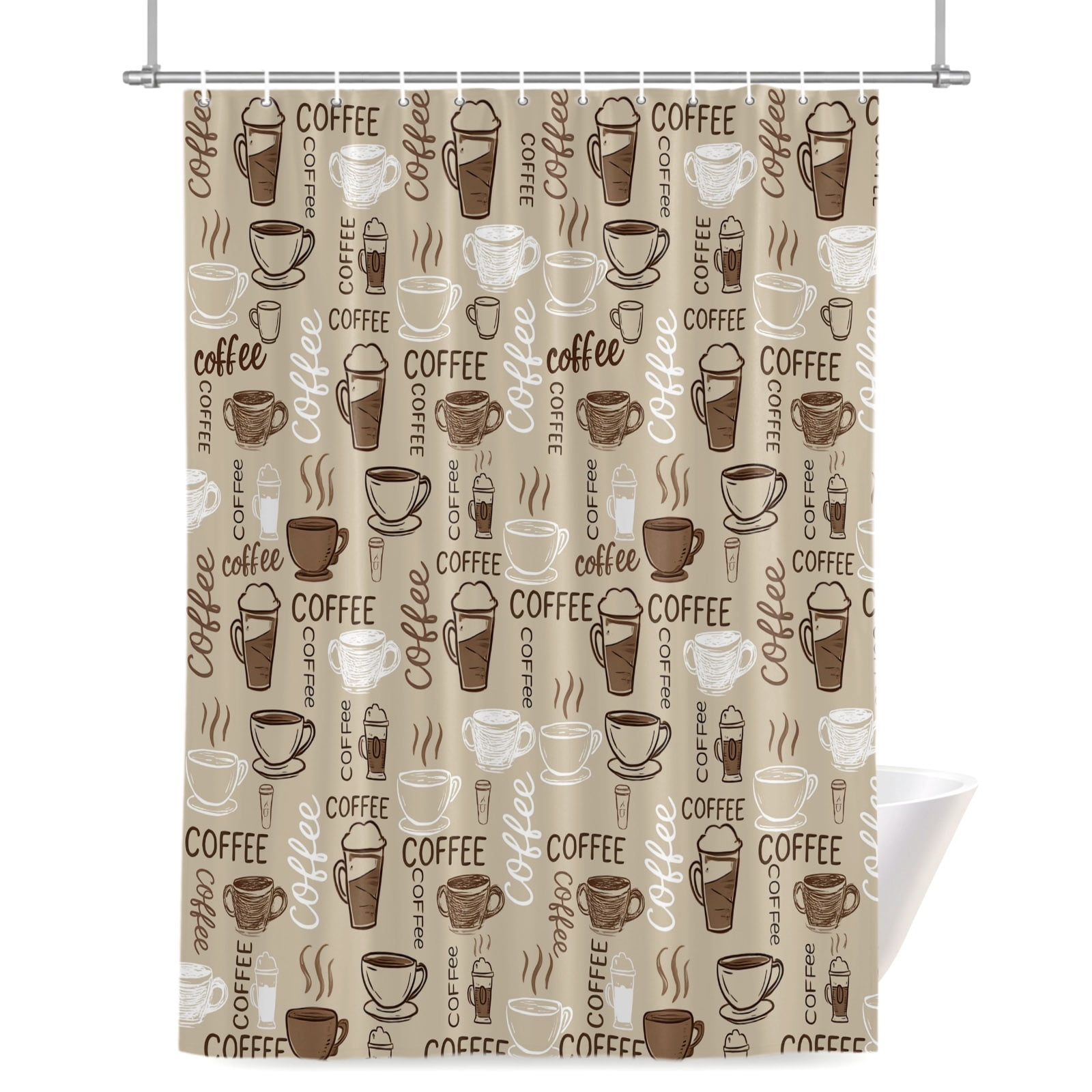 Coffee Cups Shower Curtains for Bathroom, Vintage Abstract White Brown ...
