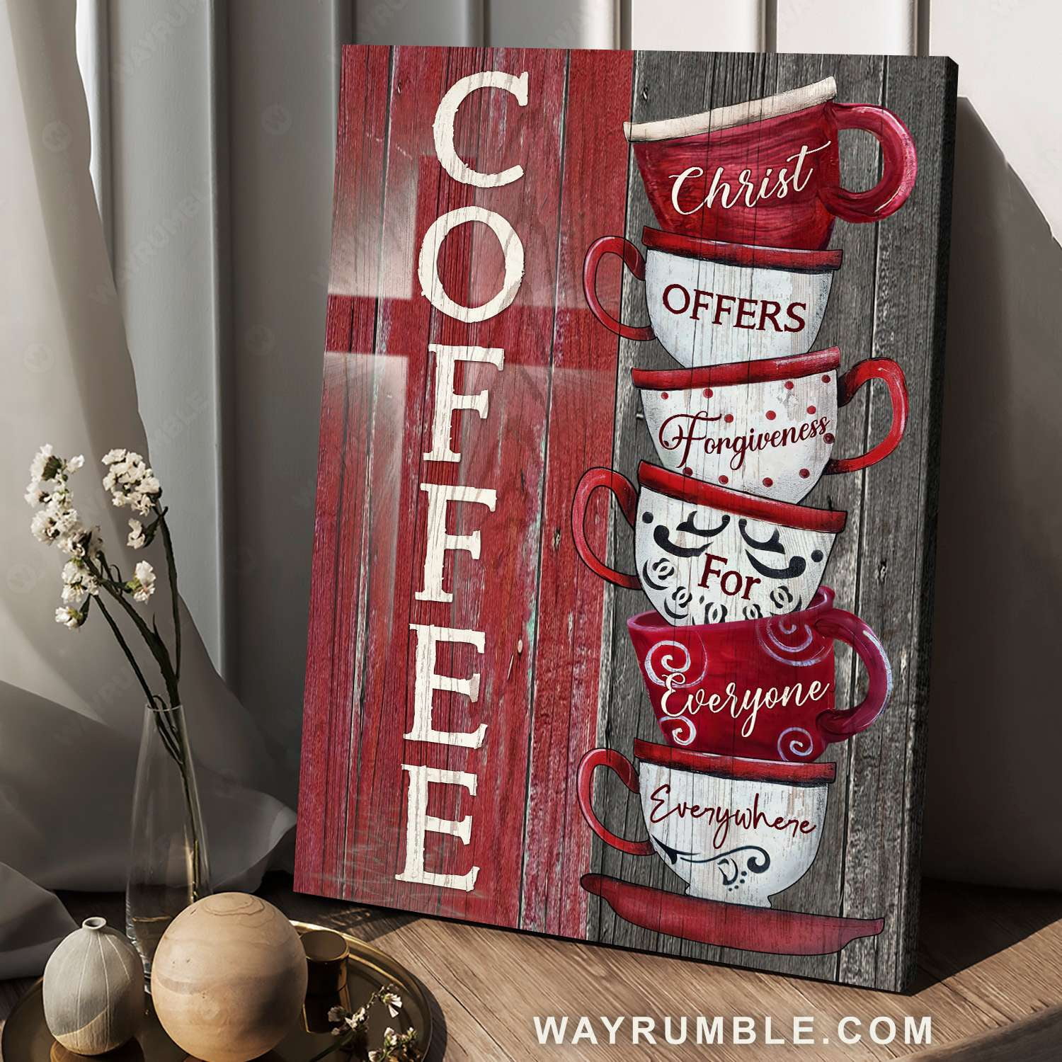 Coffee Cups Stacked Cups Red And White Christ Offers Forgiveness ...