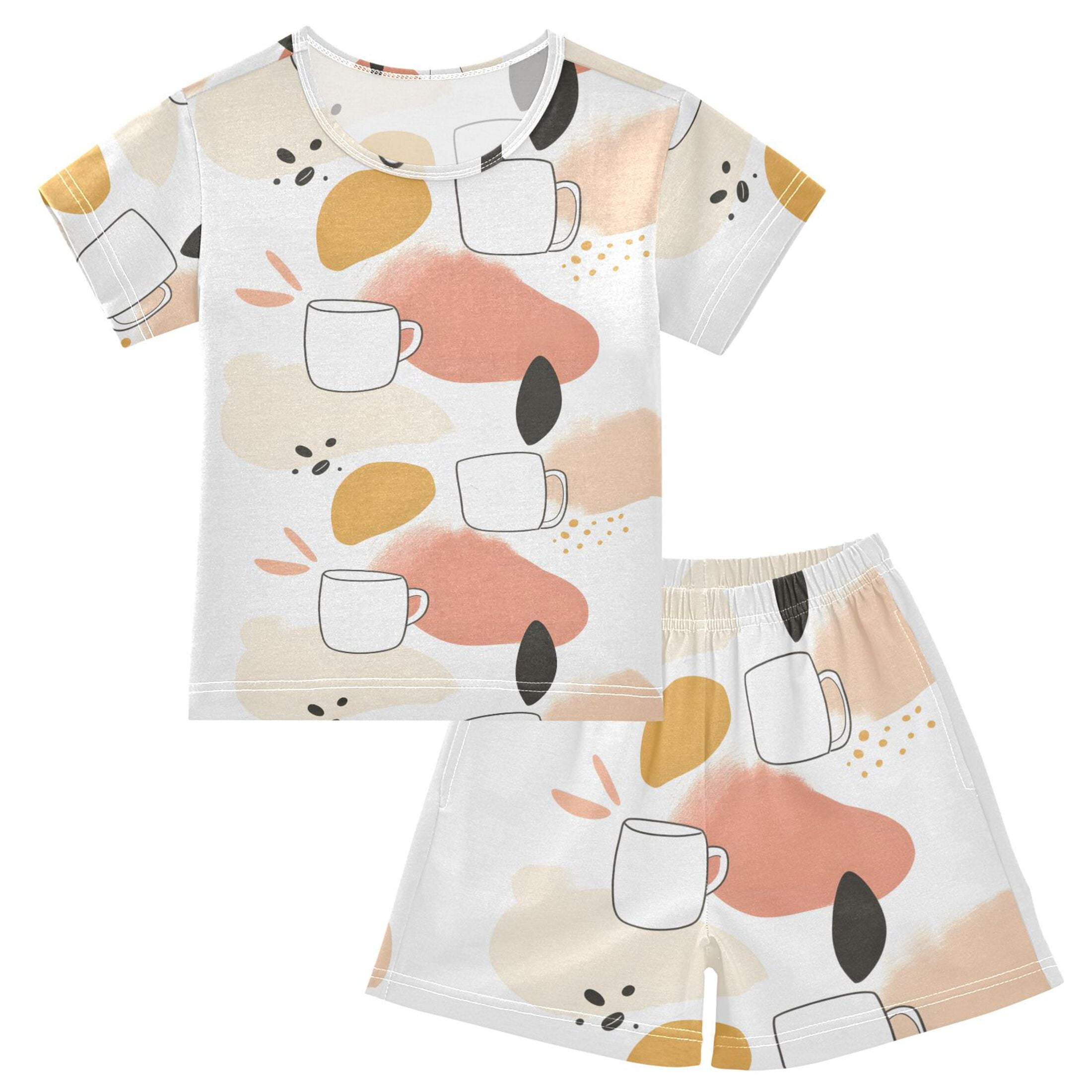 Coffee Cups and Colors Summer Pajama Set Soft Cotton Short Sleeve ...