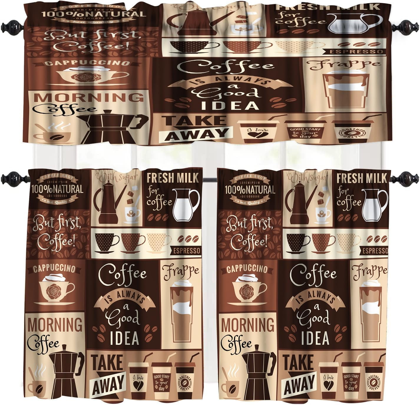 Coffee Curtain Valance, Polyester Window Valances for Bathroom, Rod ...