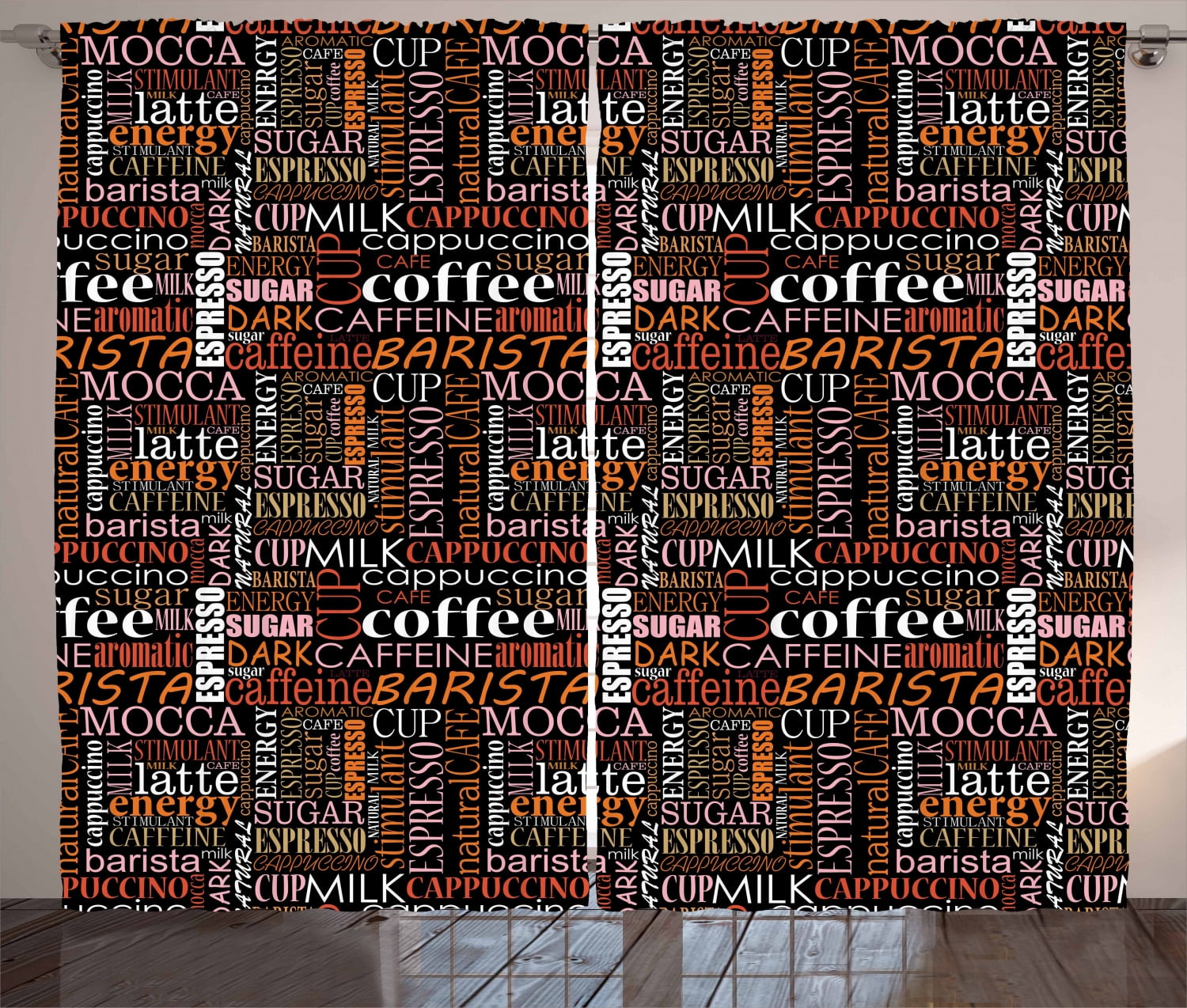 Coffee Curtains 2 Panels Set, Colorful Typography Collection Vertical ...
