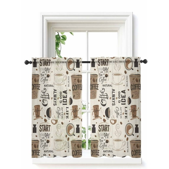 Coffee Curtains 54 Inch Length, Sheer Curtains for Bedroom Living Room ...
