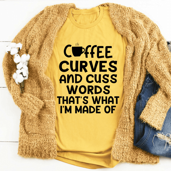Coffee Curves Cuss Words Tee Black Heather S Peachy Sunday T-Shirt ...