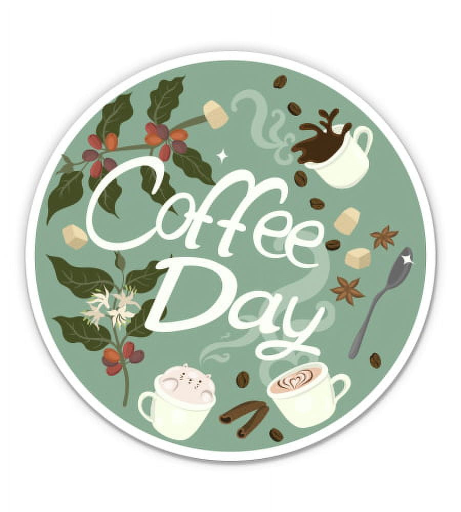 Coffee Day Cute Mocha Latte - 7" Vinyl Sticker - For Car Laptop I-Pad ...