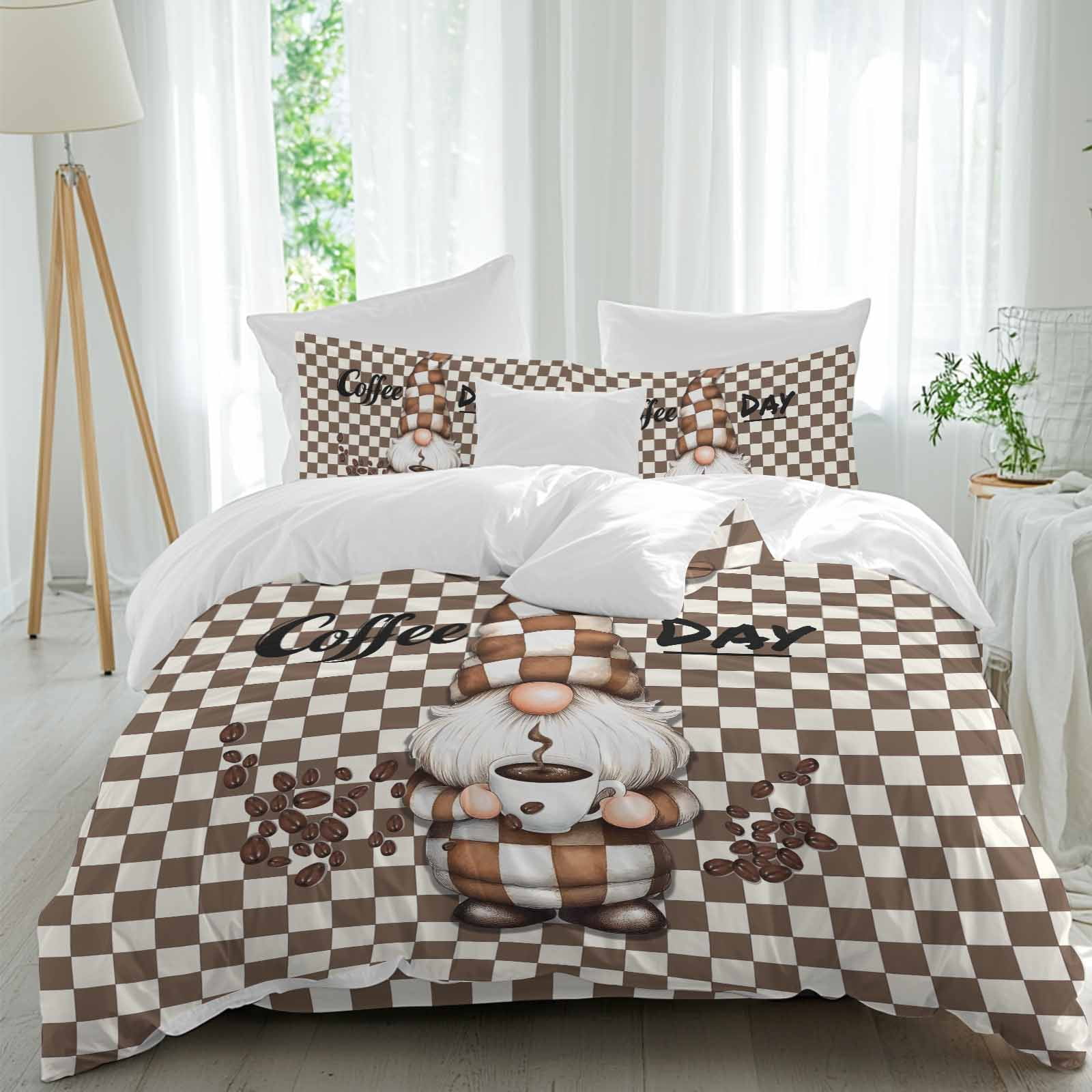 Coffee Day Queen Duvet Cover Set, Dwarf Coffee Beans 4 Piece Microfiber ...