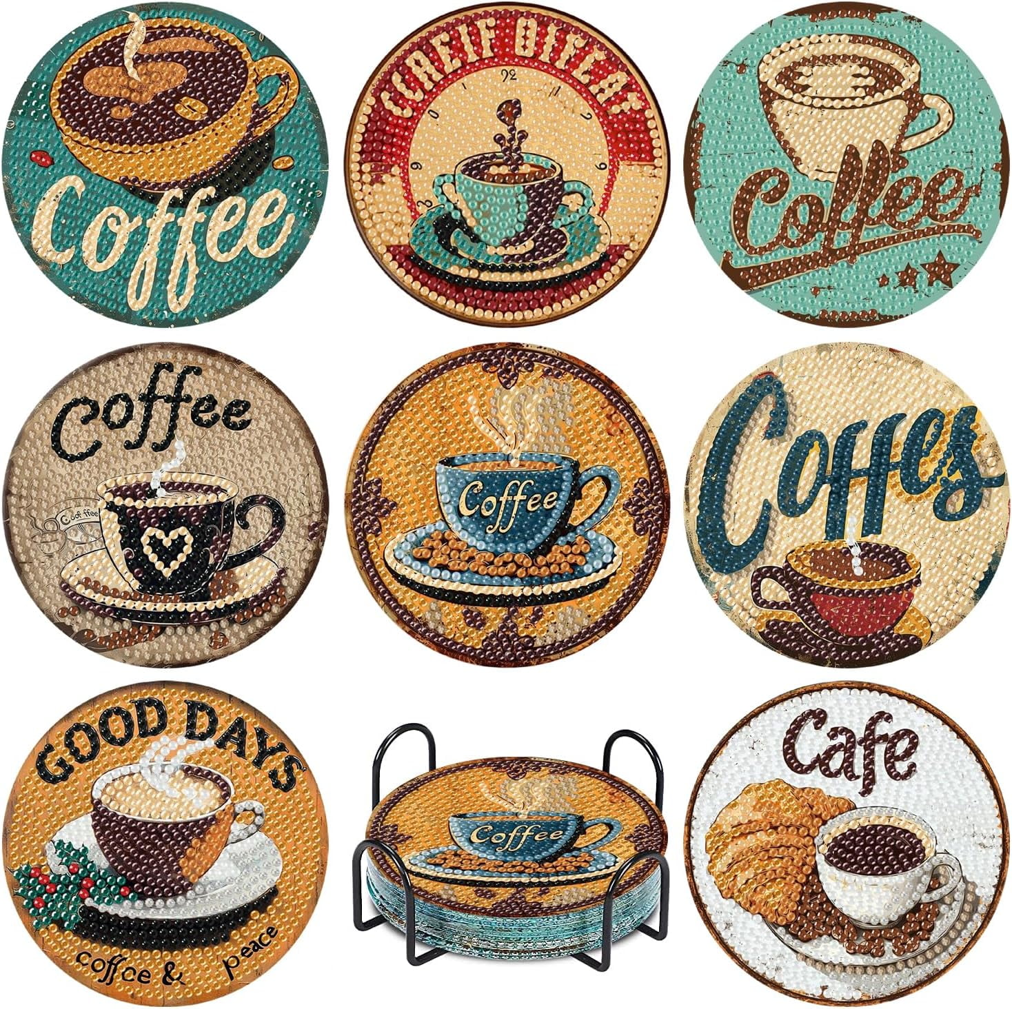 Coffee Diamond Art Coasters, 8 Pcs Diamond Art Kits Coffee Diamond Art ...