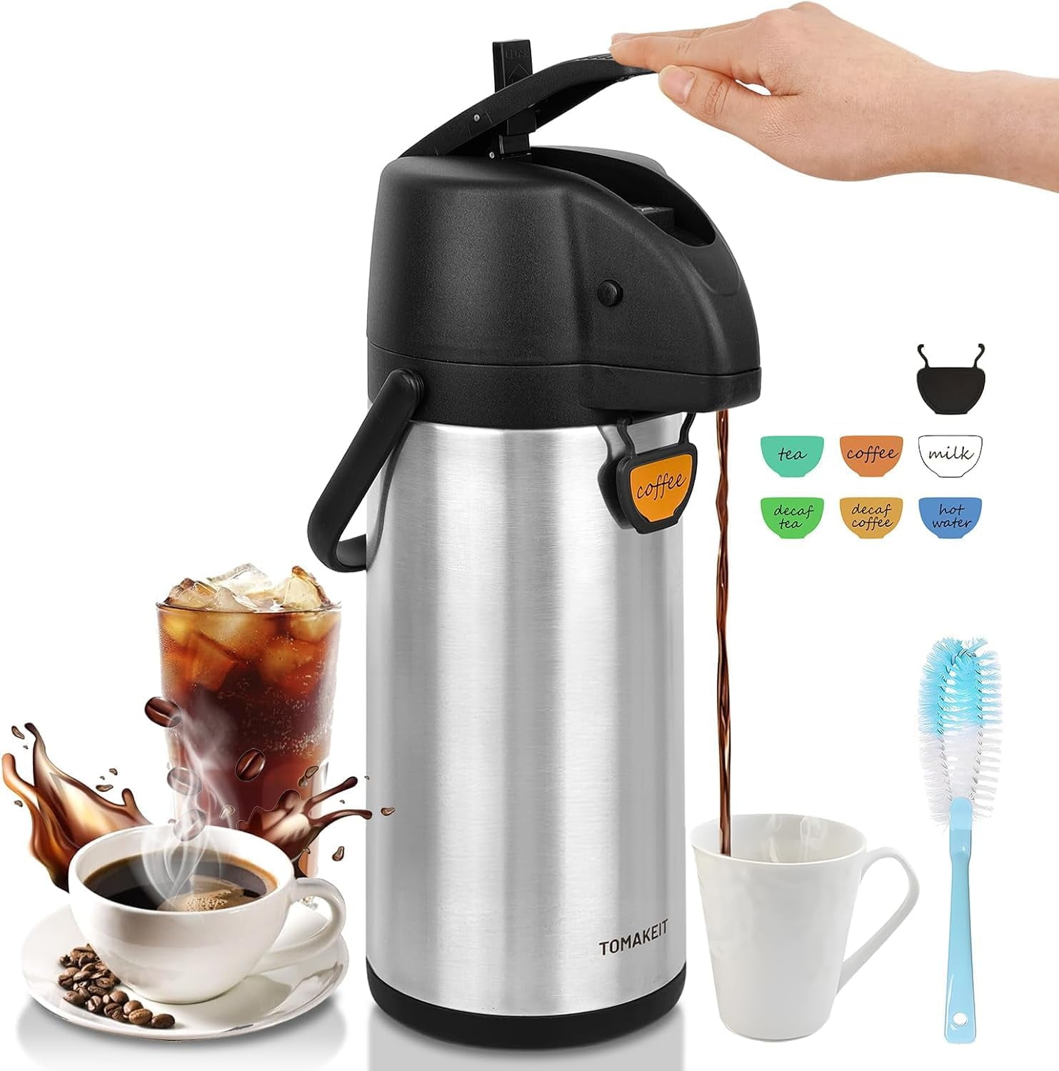 Coffee Dispenser Thermal with Pump, Insulated Stainless Steel Large ...