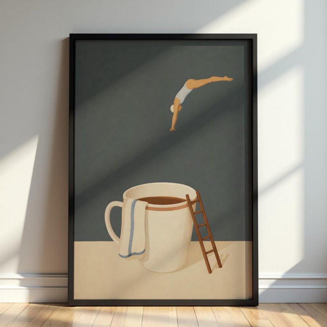 Coffee Dive Wall Art, Minimalist Surreal Coffee Poster, Unframed Paper ...