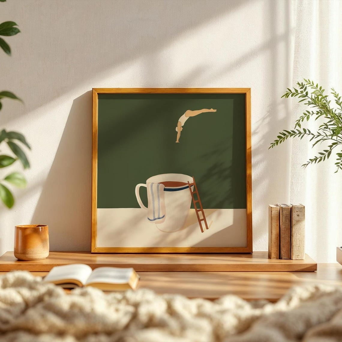 Coffee Diver Poster, Mid Century Modern Kitchen Wall Art, Unframed ...