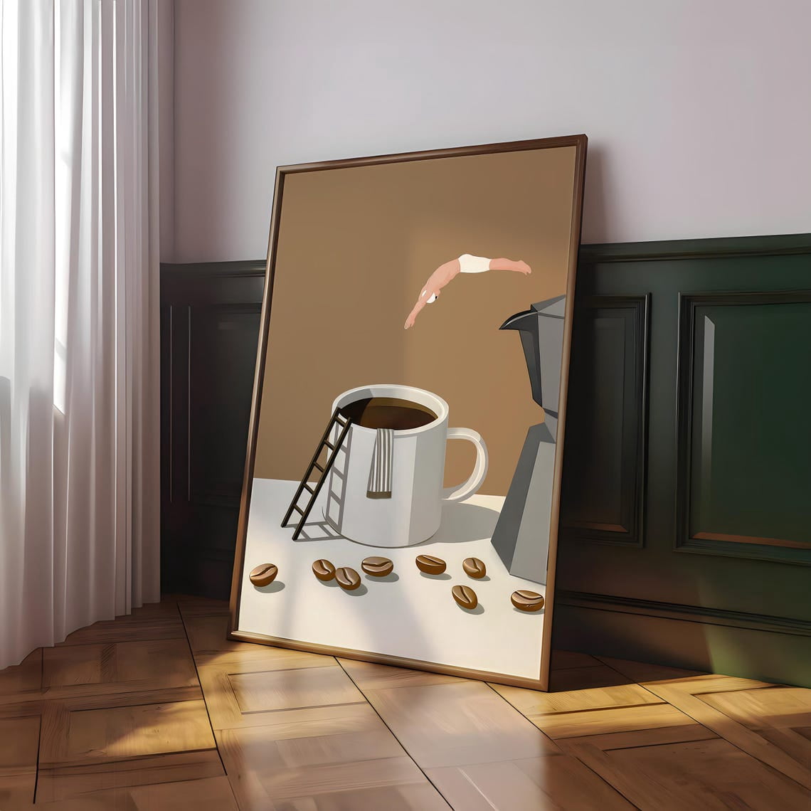 Coffee Diver Poster, Surreal Coffee Wall Art, Unframed Paper Poster ...