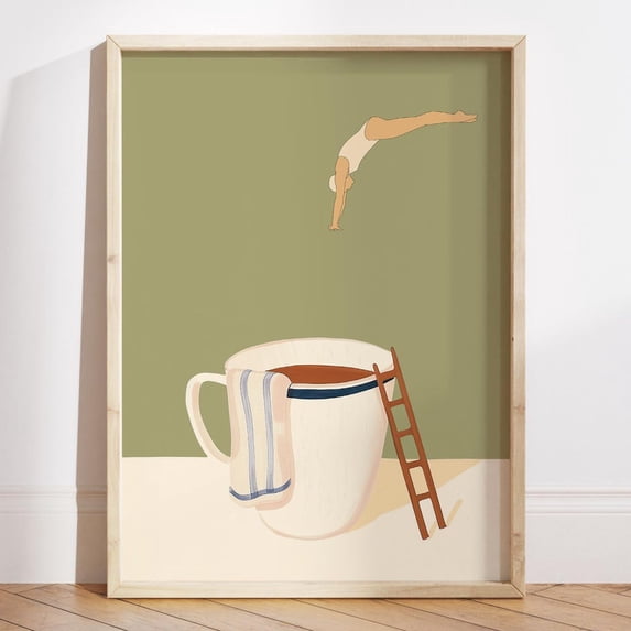 Coffee Diver Print: Mid-Century Modern Kitchen Art Home Decor Office ...