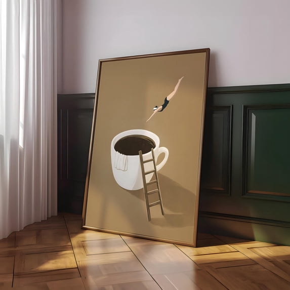 Coffee Diver Surreal Art Poster Minimalist Kitchen Coffee Bar Decor ...