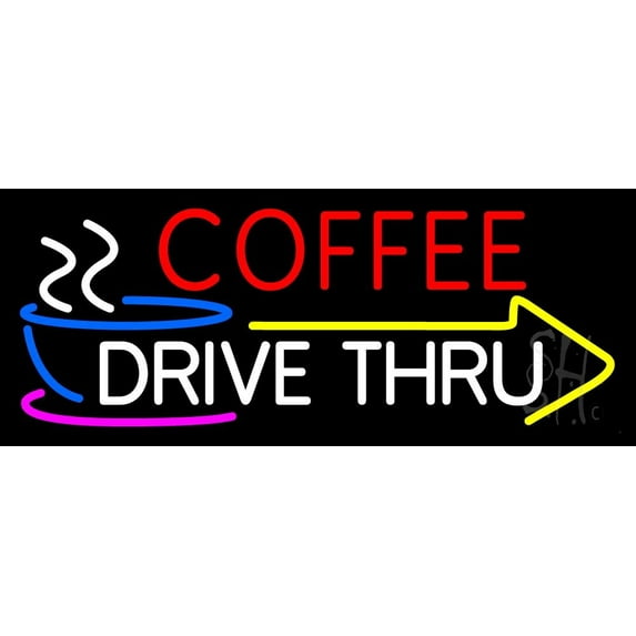 Coffee Drive Thru With Yellow Arrow LED Neon Sign 13 x 32 - inches ...