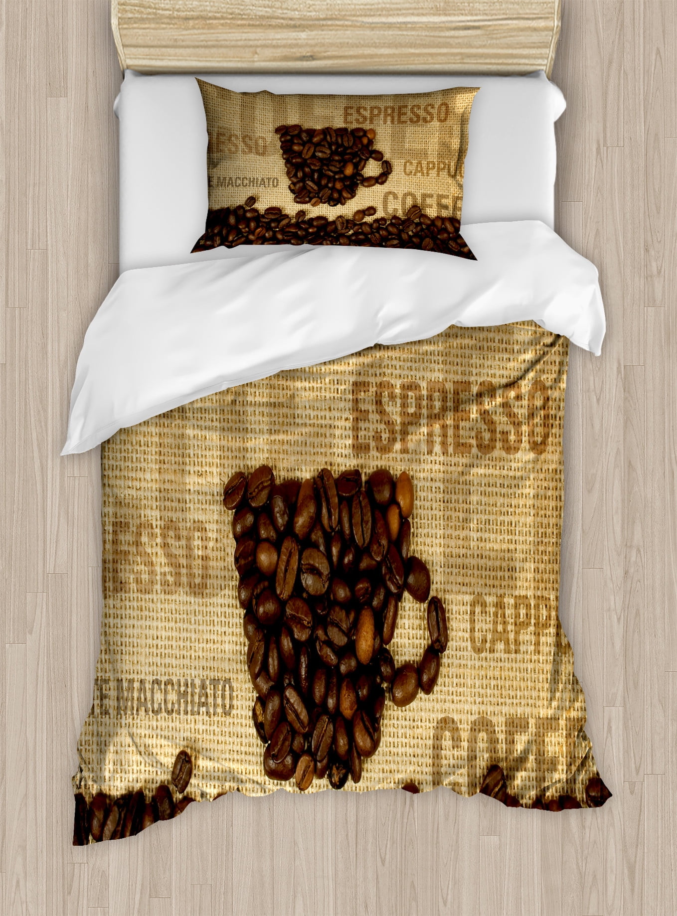 Coffee Duvet Cover Set, Coffee Beans Shaped in Mug and Coffee Types ...