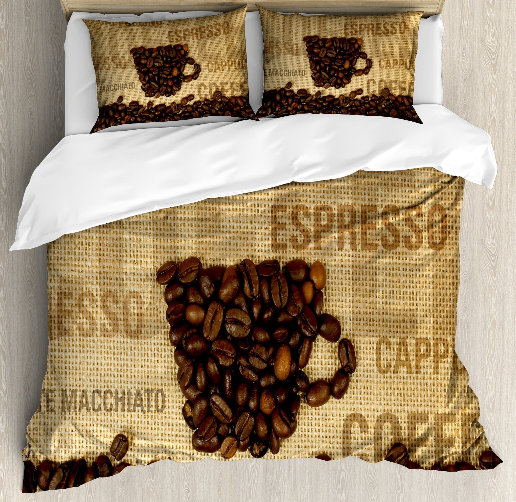 Coffee Duvet Cover Set, Coffee Beans Shaped in Mug and Coffee Types ...