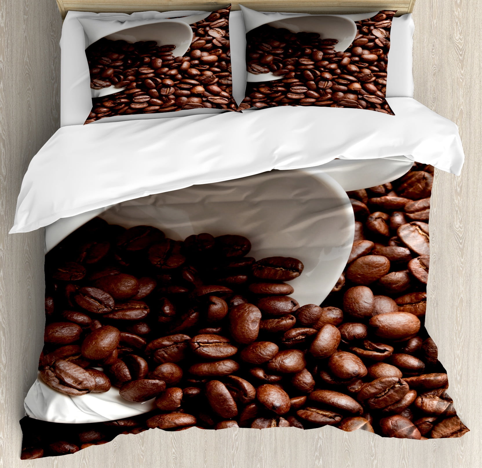 Coffee Duvet Cover Set, Close Up Real Image of Beans Pouring from a Cup ...