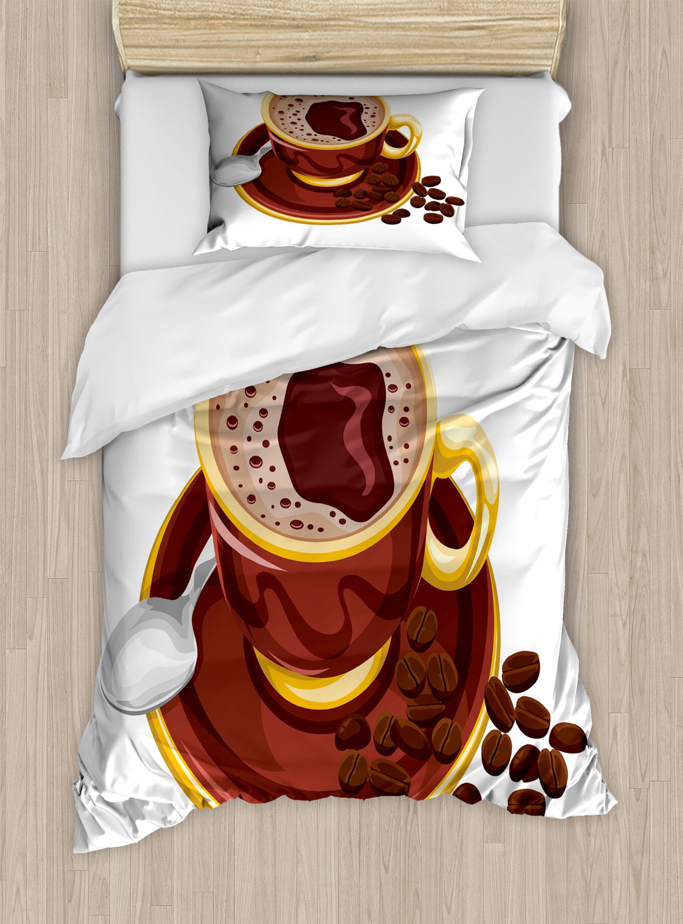 Coffee Duvet Cover Set, Graphic Image of a Foamy Cappuccino with a ...