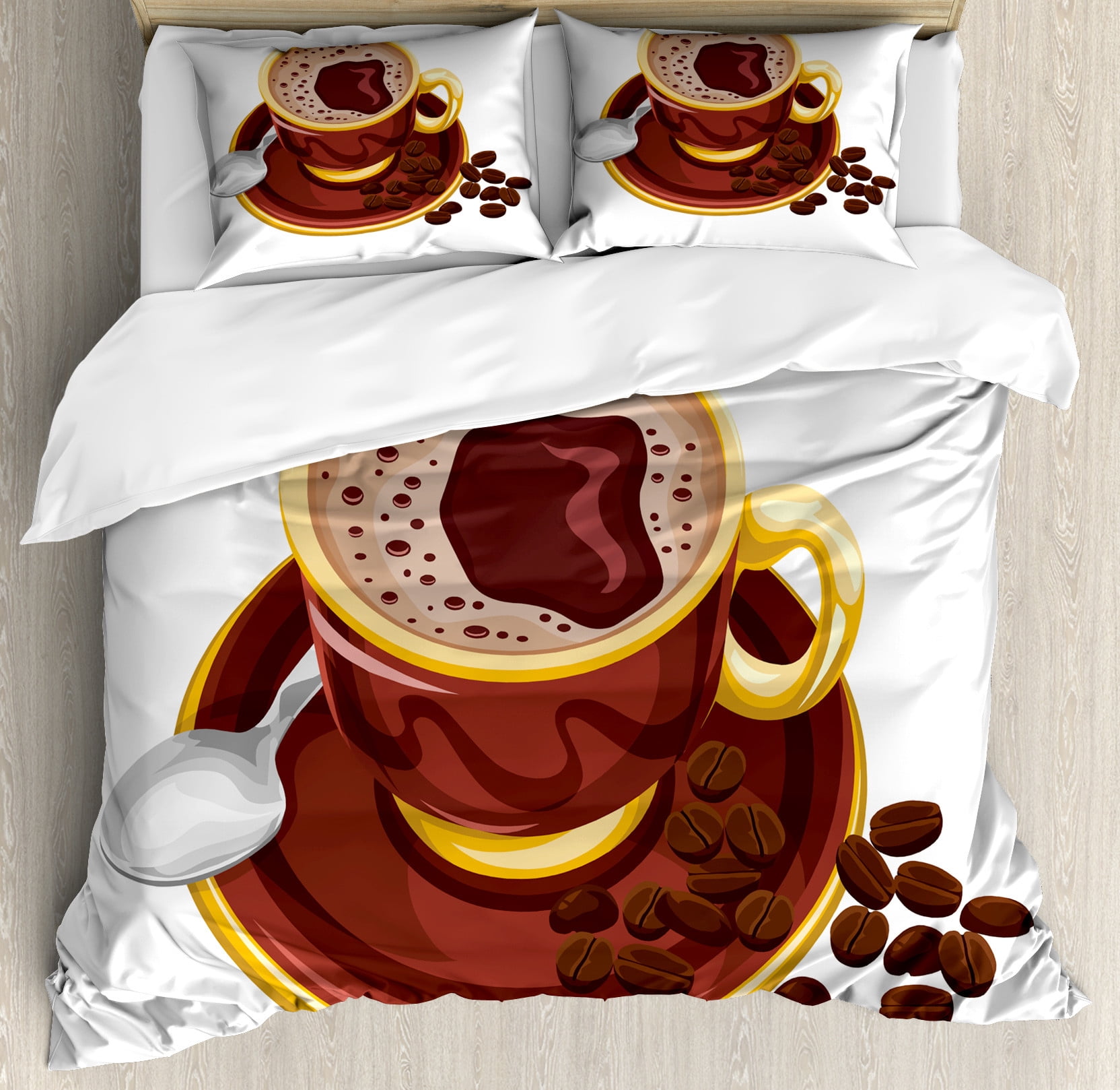 Coffee Duvet Cover Set, Graphic Image of a Foamy Cappuccino with a ...