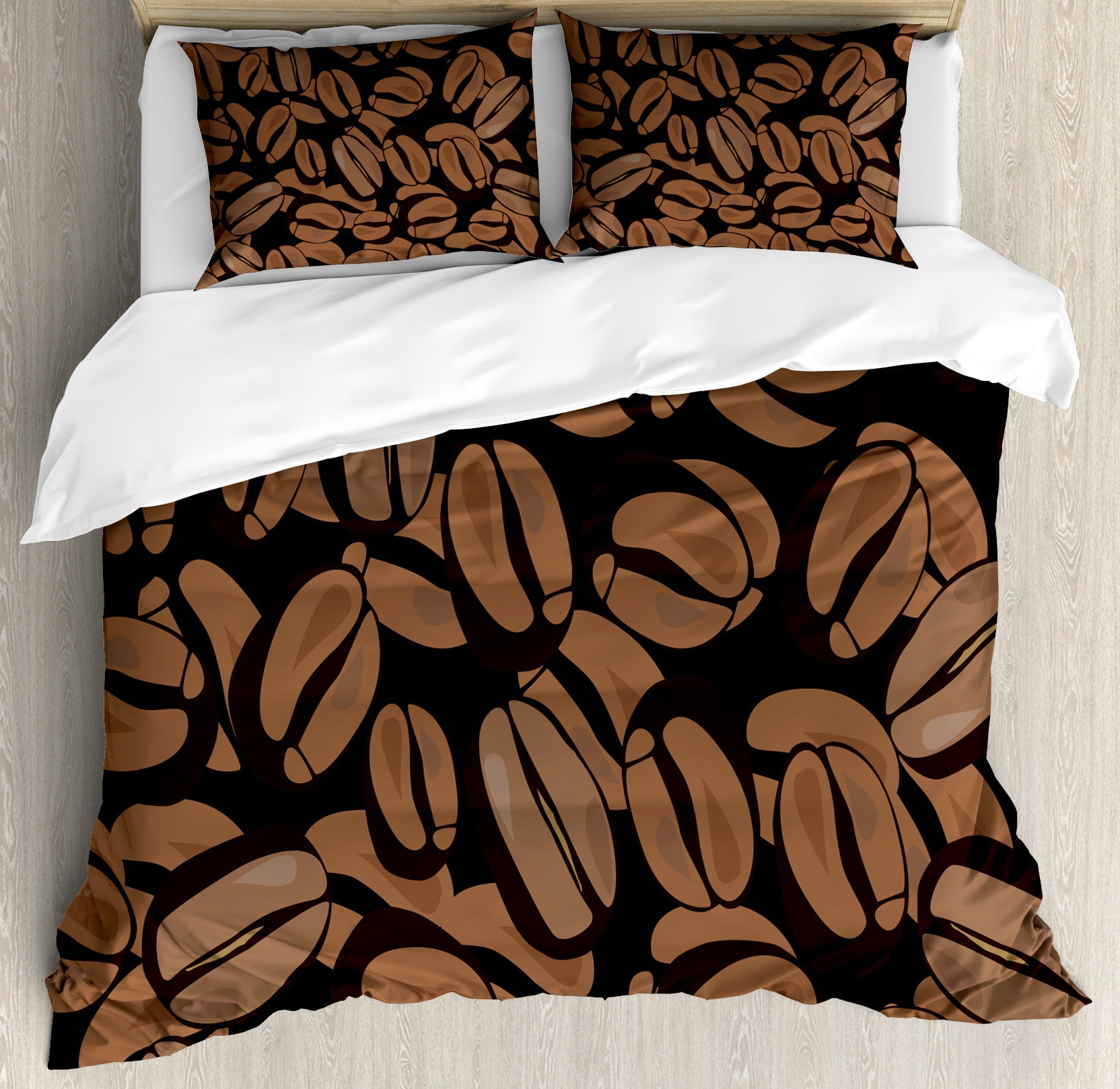 Coffee Duvet Cover Set, Graphic Image of Scattered Beans Mocha Espresso ...