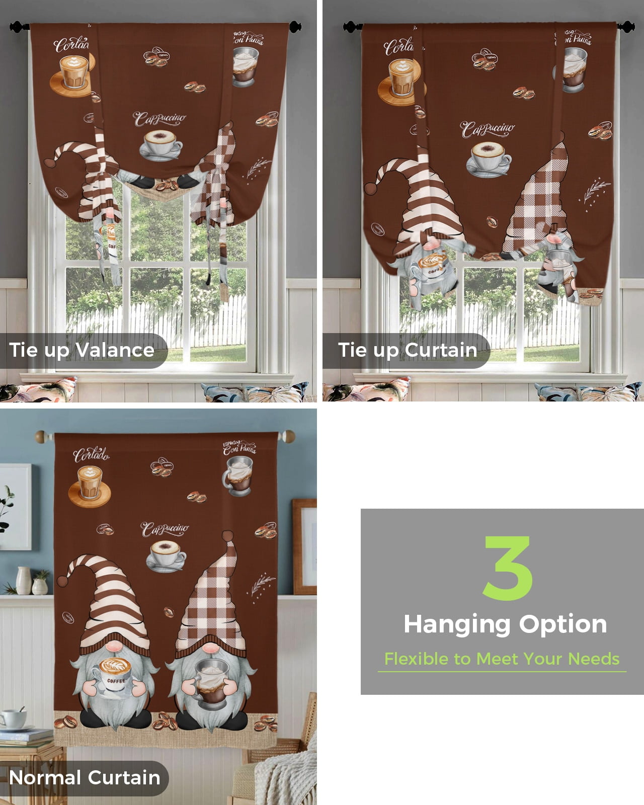 Coffee Dwarf Coffee Beans Curtains for Living Room Bedroom Modern Tie ...