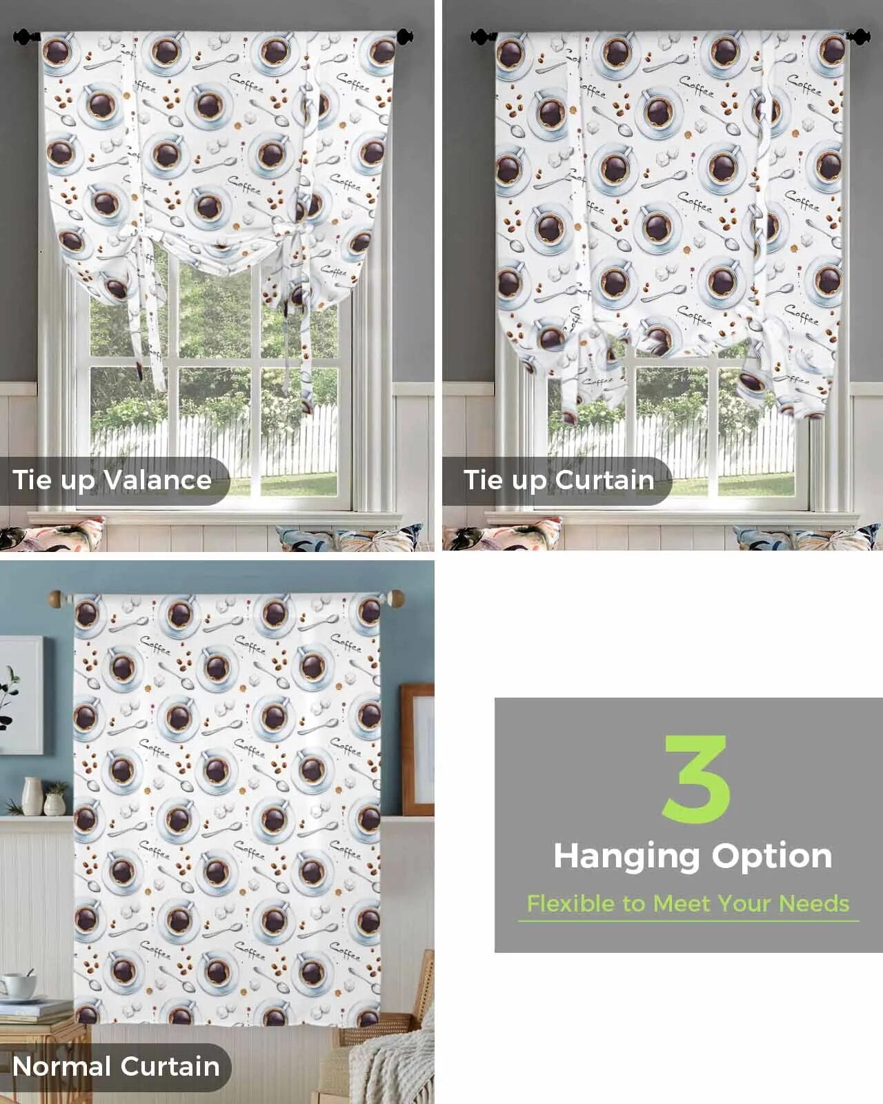 Coffee Dwarf Coffee Beans Curtains for Living Room Bedroom Modern Tie ...