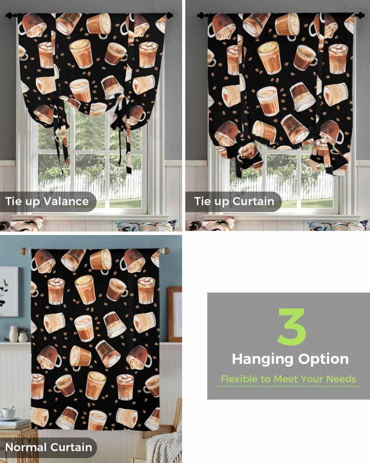 Coffee Dwarf Coffee Beans Curtains for Living Room Bedroom Modern Tie ...