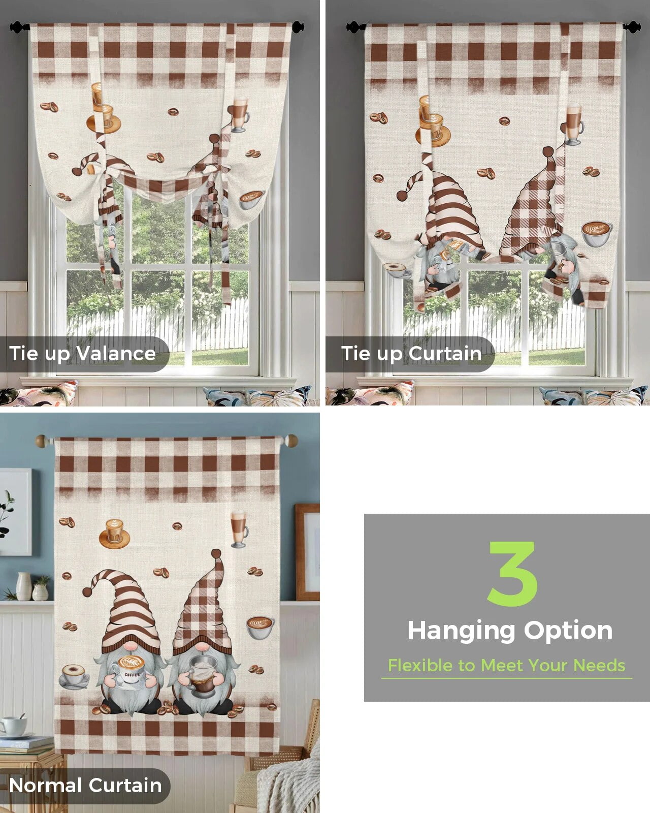 Coffee Dwarf Coffee Beans Curtains for Living Room Bedroom Modern Tie ...