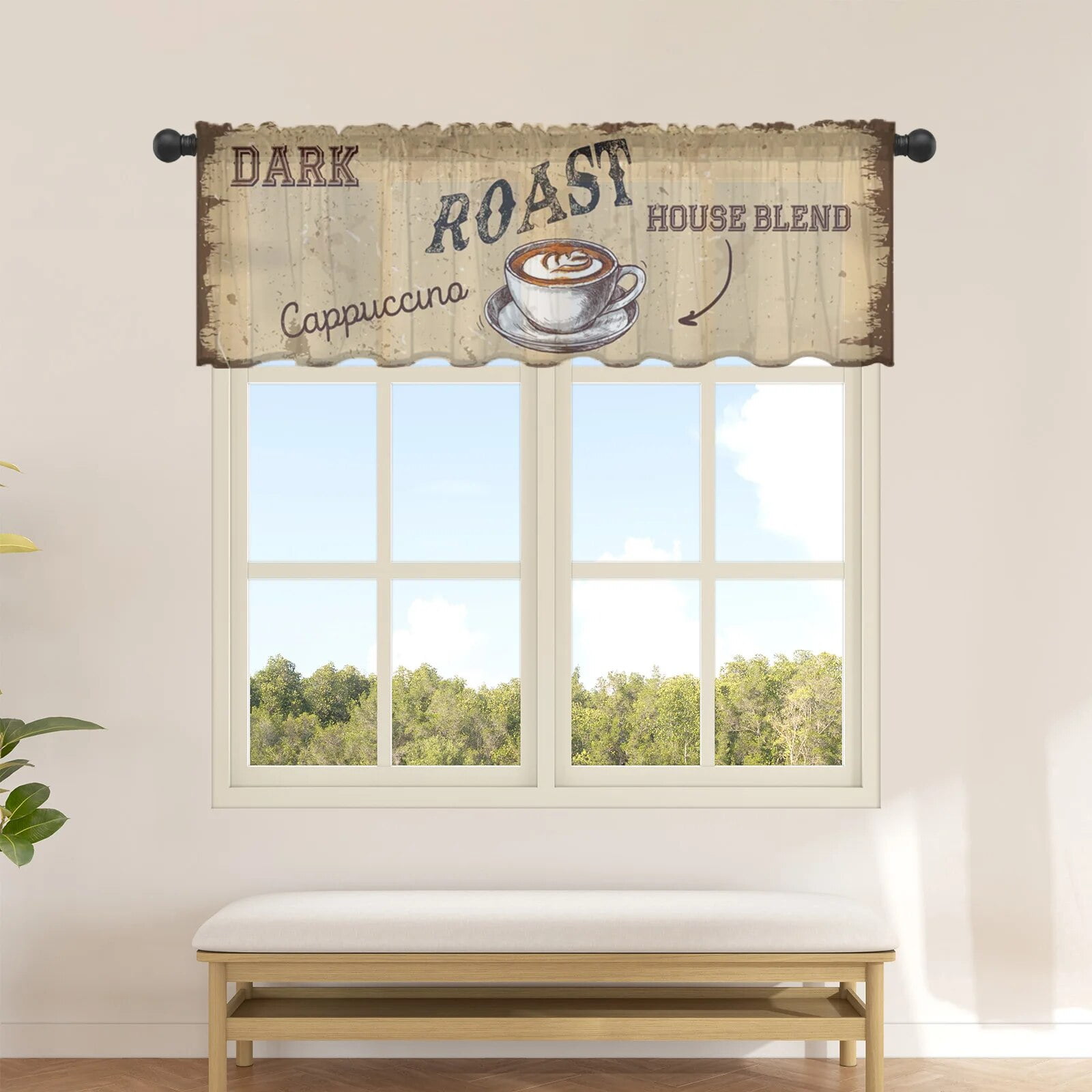 Coffee Dwarf Coffee Beans Short Tulle Curtain Half-Curtain for Kitchen ...