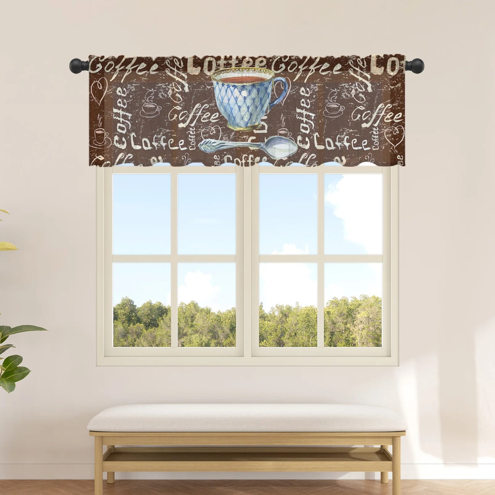 Coffee Dwarf Coffee Beans Short Tulle Curtain Half-Curtain for Kitchen ...