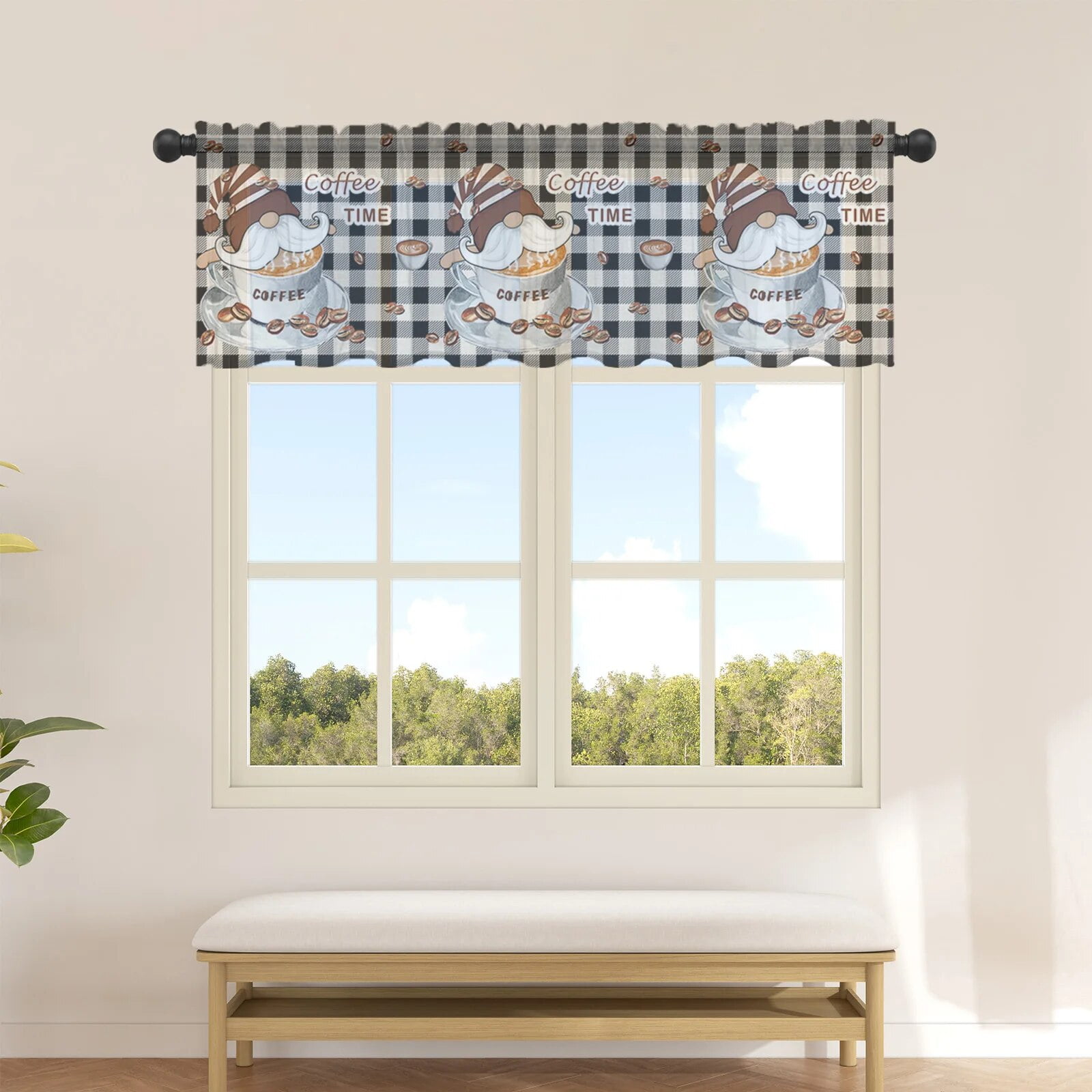 Coffee Dwarf Coffee Beans Short Tulle Curtain Half-Curtain for Kitchen ...