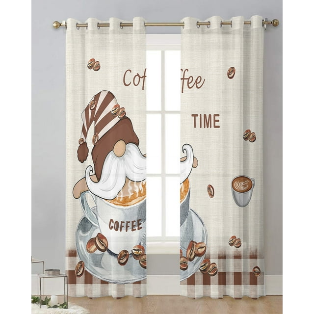Coffee Dwarf Coffee Beans Voile Hanging Curtain Living Room Sheer ...