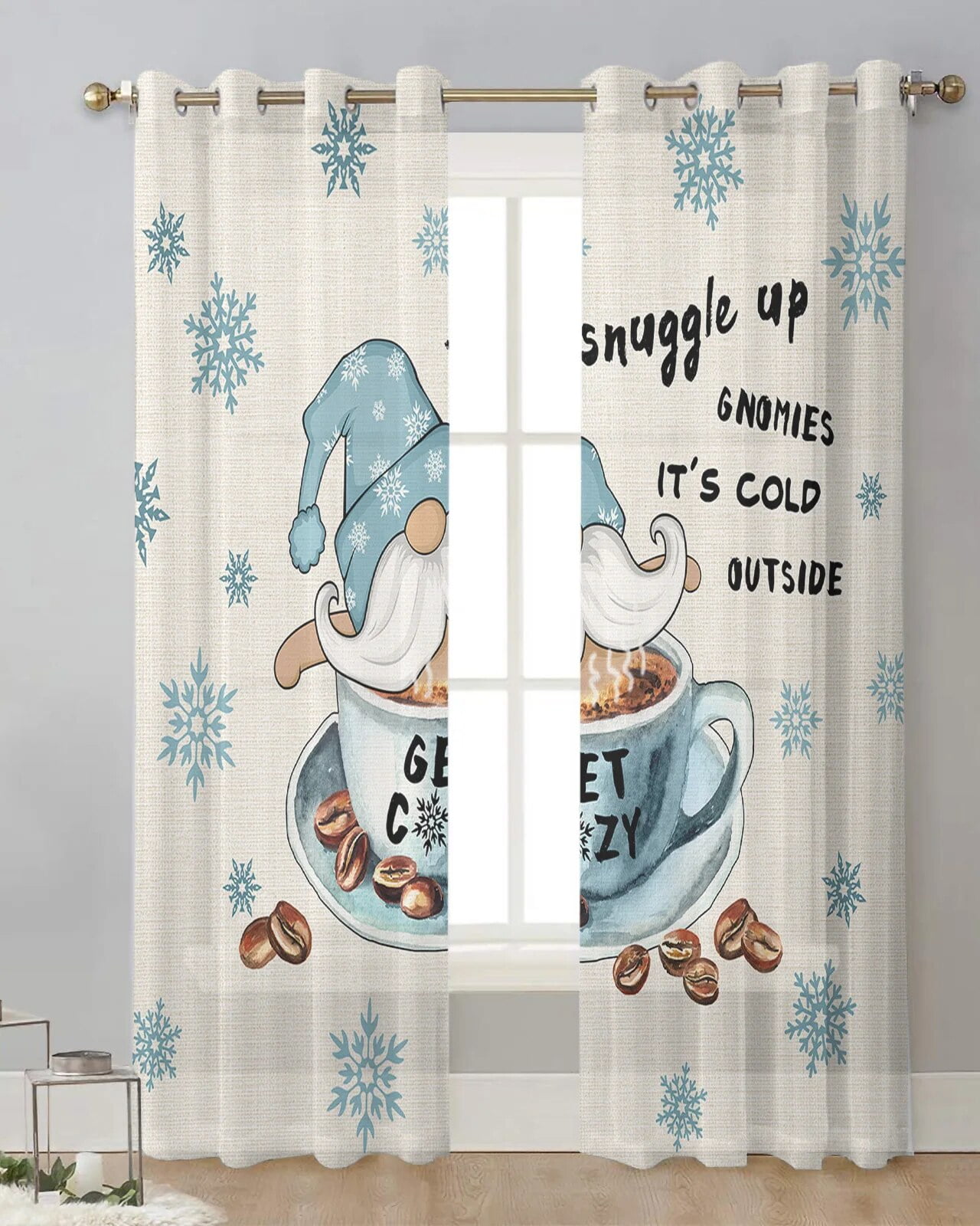 Coffee Dwarf Snowflake Winter Coffee Voile Hanging Curtain Living Room ...