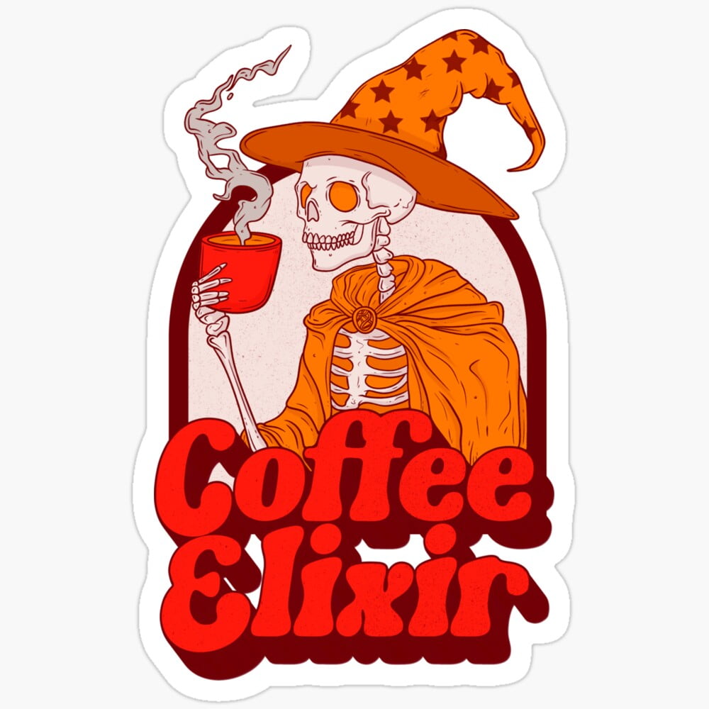 Coffee Elixir - Wizard Skeleton Sticker Phone Decal Water Bottle ...