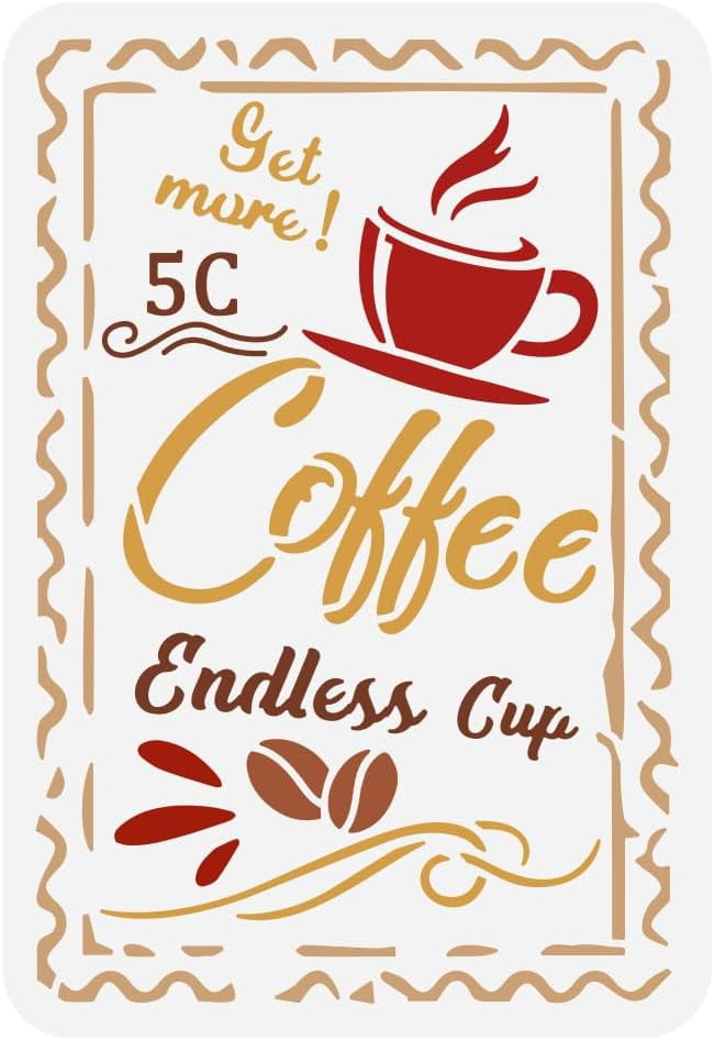 Coffee Endless Cup Painting Stencil 8.3x11.7inch Large Coffee Bean ...