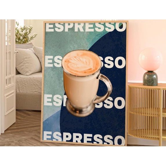 Coffee Espresso Blue Kitchen Print Coffee Poster Retro Wall Art Coffee ...