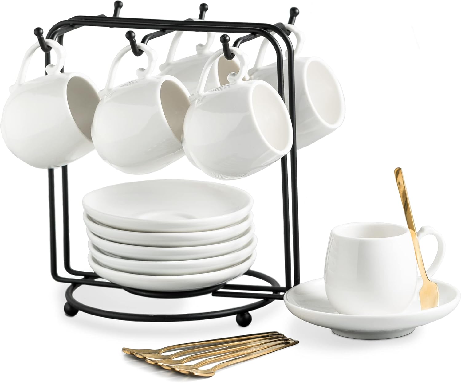 Coffee Espresso Cups with Saucers Set, Ceramic Small Coffee Cups with ...