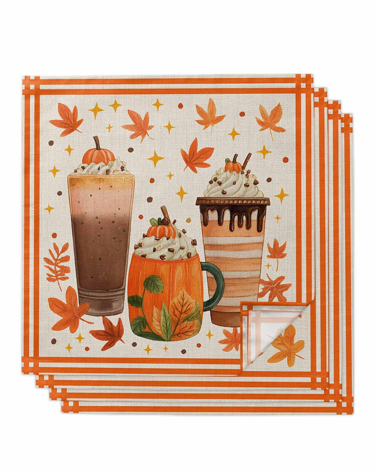 Coffee Fall Cloth Napkins Set of 4 Reusable Dinner Napkins, Autumn ...
