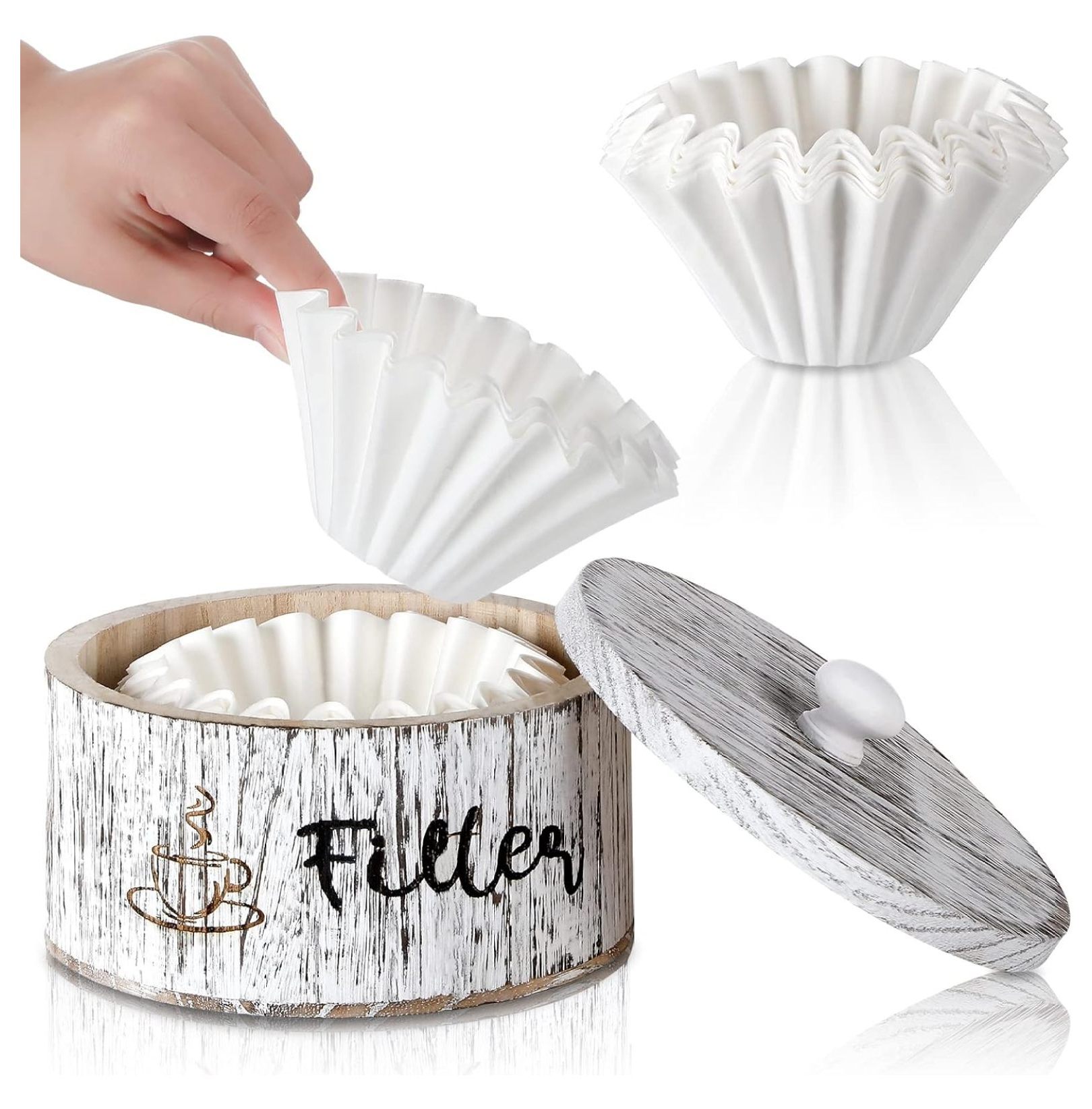 Coffee Filter Holder with 50 Pieces Coffee Filter Farmhouse Basket ...