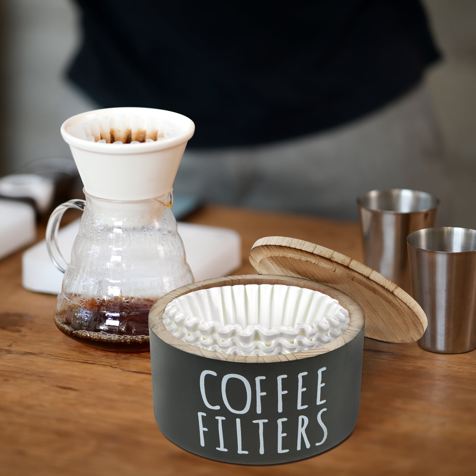 Coffee Filter Holder Wooden Coffee Filter Storage Container with Lid ...