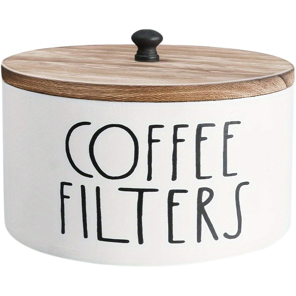Coffee Filter Holder, Wooden Coffee Filter Storage with Lid, Round ...