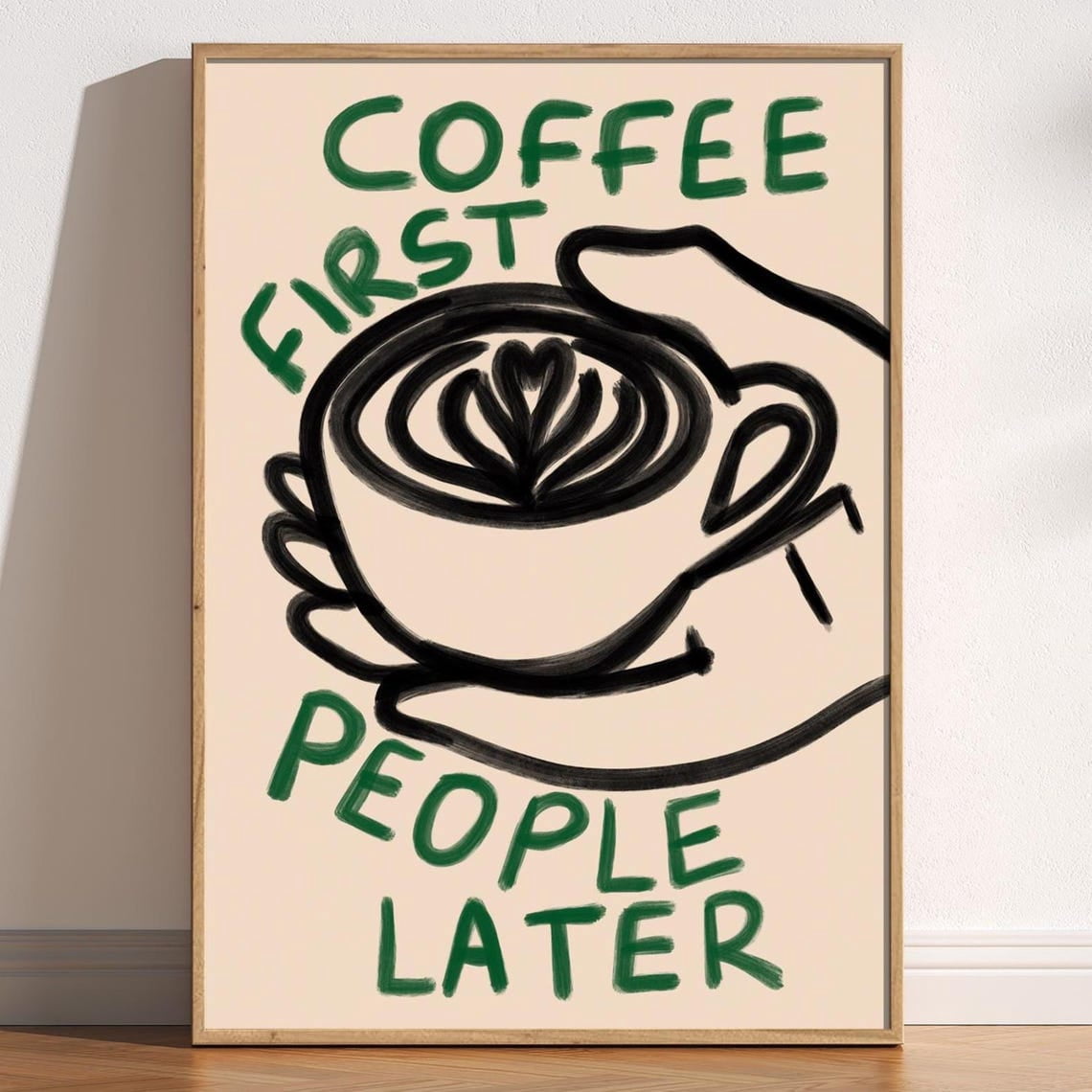 Coffee First People Later Print, Hand Drawn Coffee Doodle Decor, Cute ...