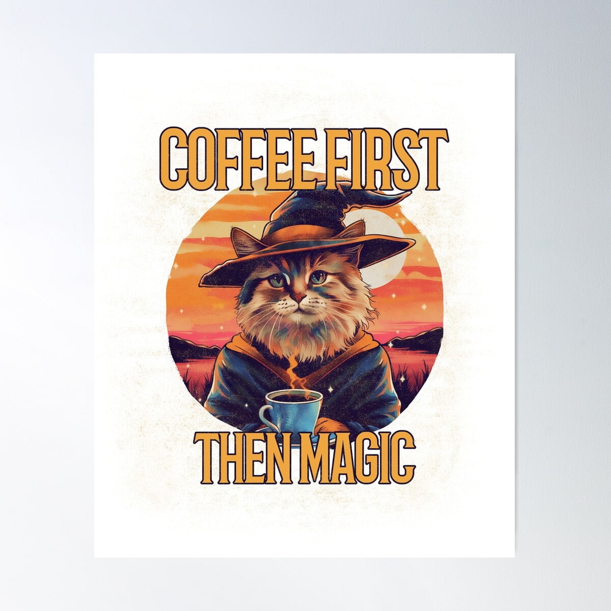 Coffee First, Then Magic - Witchy Cat Poster Wall Art, Modern Wall ...