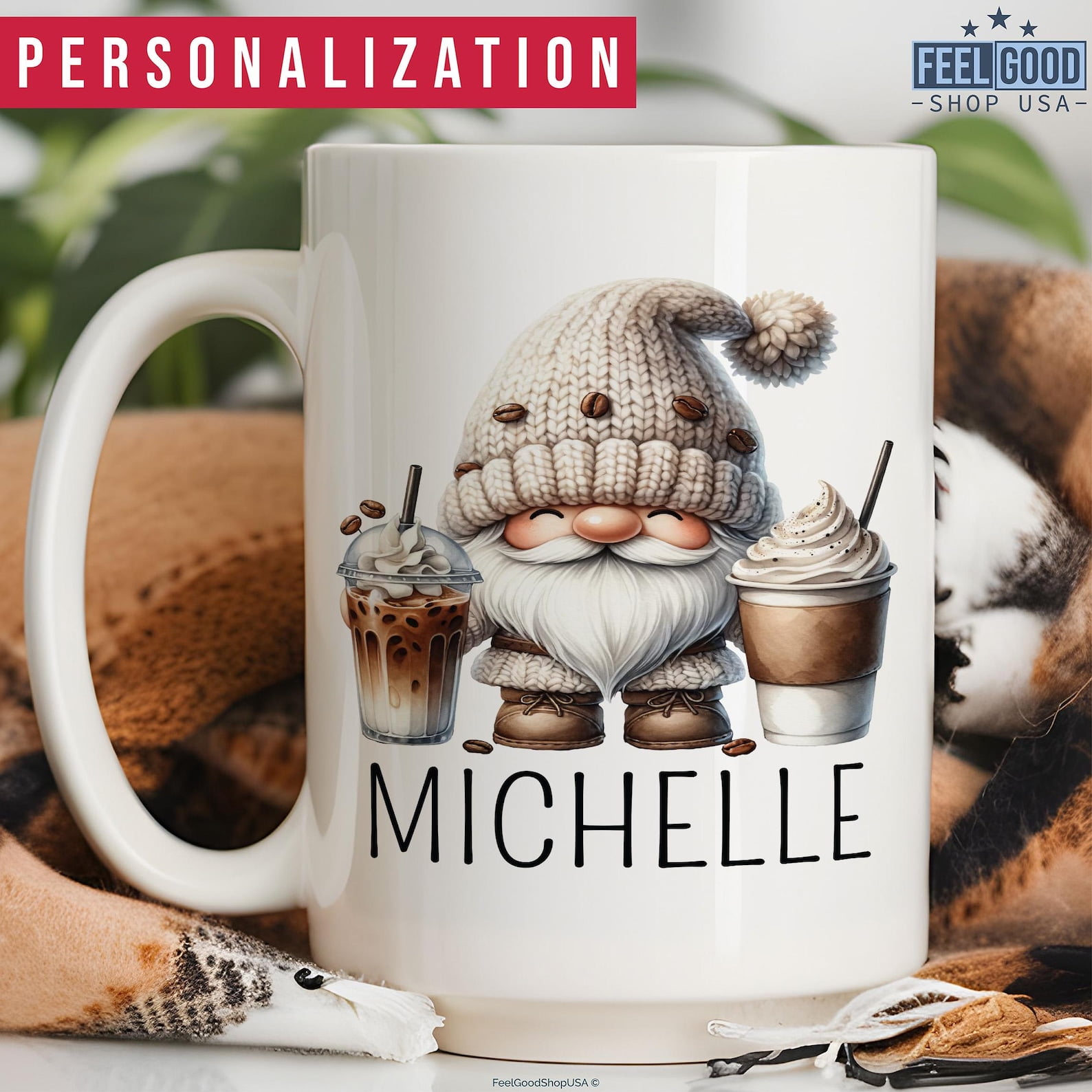 Coffee Frappe Gnome Mug, Personalized Coffee Frappe Gnome Gift, Custom ...