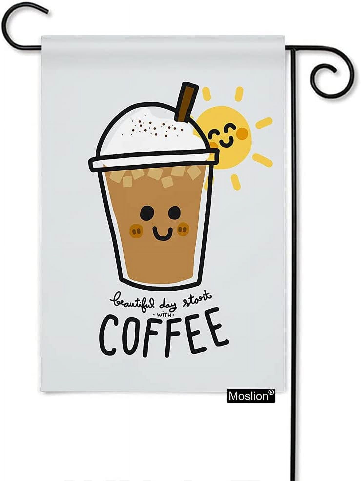 Coffee Garden Flag 12x18 Inch Cute Cartoon Sunshine Doodle Beautiful ...